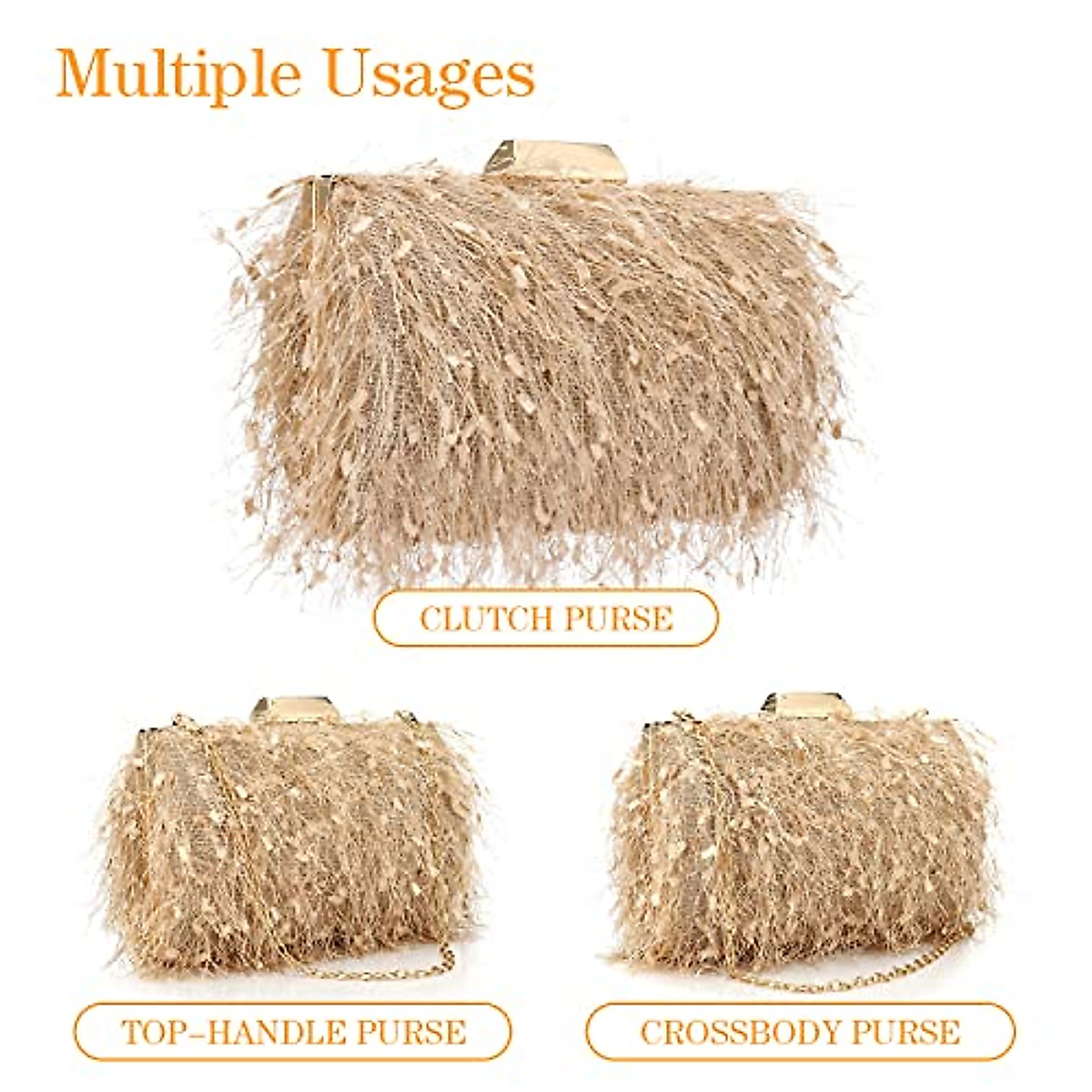 Clutch Purse for Women Cute Handbags Top Handle Evening Bag Crossbody Bag Shoulder Bag for Wedding Party Prom Banquet (Champagne)