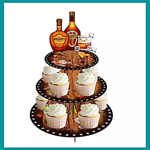 3 Tier Cupcake Stand - Perfect for Men's Birthday Football Parties, Superbowl Party, and Milestone Birthdays - Whisky/Beer Design - Birthday Party Supplies and Decorations (Whisky/Beer)