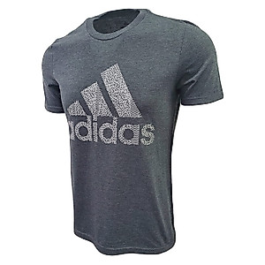 adidas Mens Badge of Sport Classic Tee (Small, Dark Grey Heather/Grey Animal Print)