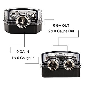 DHYANAOM Amp Power Distribution 2 Way, 0 Gauge in 0 Gauge Out Power Distribution Block for Car Amplifier Audio Splitter 2Pcs