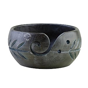 Hind Handicrafts Premium Solid Dark Handmade Crafted Wooden Portable Antique Yarn Storage Bowl - Holder for Knitting Crochet Hook Accessories (6" x 6" x 3", Slate Gray)