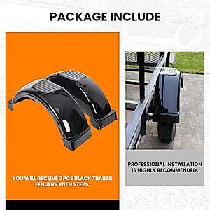 ECOTRIC 2 Pcs Trailer Fenders W/Steps Compatible with Single-Axle Trailers 13" Diameter Wheels Tires Plastic Fenders - Black