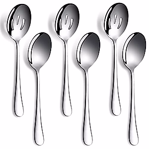 6 Pieces Serving Spoons Set, 8.7 Inch Serving Spoon, Includes 3 Serving Spoons and 3 Slotted Spoons, Stainless Steel Buffet Banquet Spoons, Large Spoons Utensils Cutlery Set for Home, Kitchen