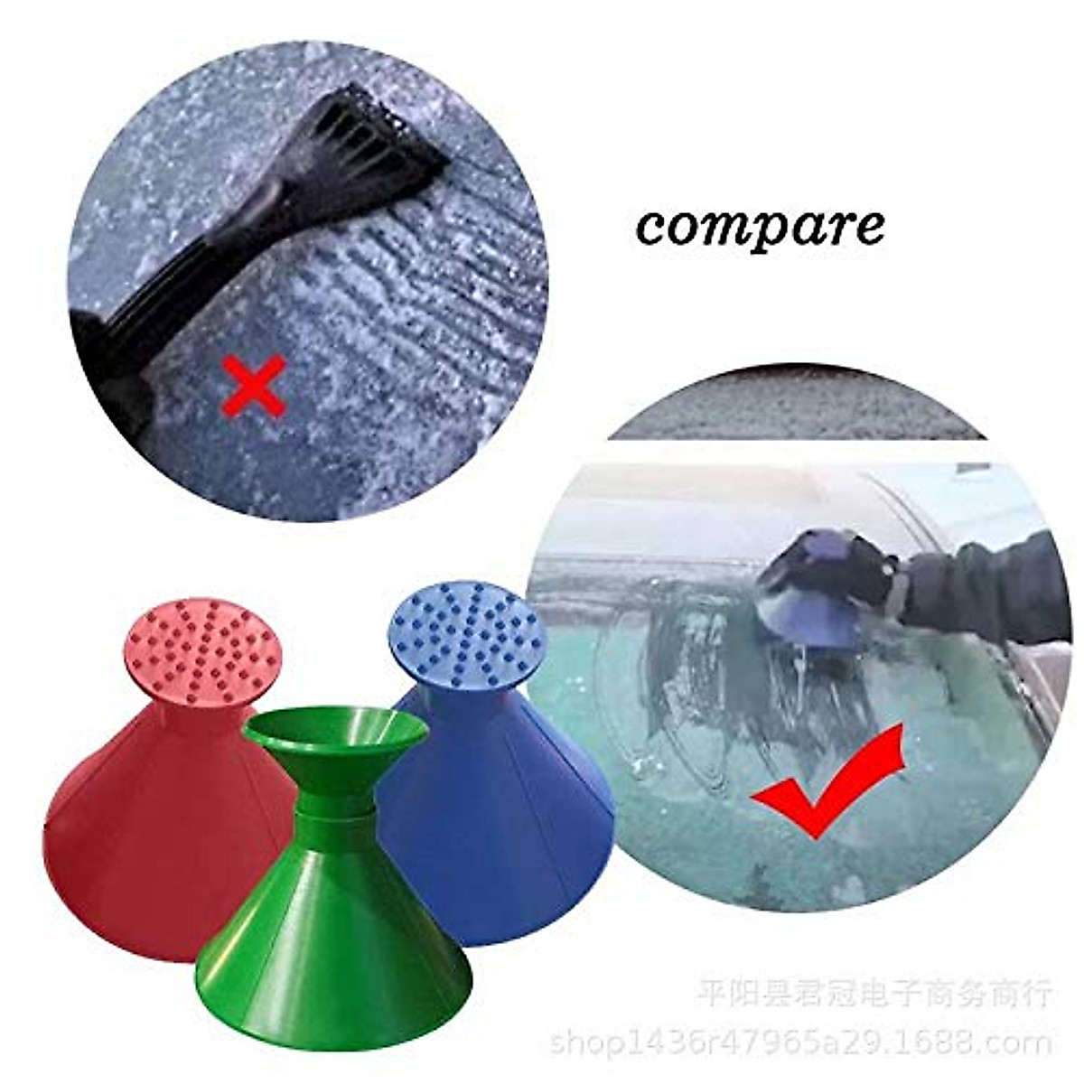 BeRicham 4 Pack Ice Scraper Snow Brush Car Windshield Snow Scraper Magic Funnel Snow Removal Tool Cone-Shaped Windshield Ice Scraper