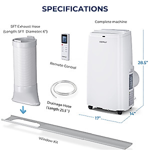 COSTWAY Portable Air Conditioner, 1,2000 BTU 3 in 1 Air Cooler with Fan & Dehumidifier, Quiet AC Unit Cools Rooms up to 450 sq.ft, Sleep Mode, 3 Fan Speeds, 24H Timer, Digital Display & Remote Control (12000BTU)