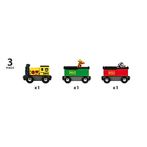 BRIO World - 33722 Safari Train | Interactive Toy Train Set for Kids Age 3 and Up | Environmentally Conscious | Engine and Animal Wagons Included