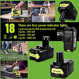 Jialitt 6.0Ah 18V P108 Battery Li-ion Replacement Compatible with Ryobi 18V Battery Ryobi ONE+ P108 P102 P103 P104 P105 P107 P109 P122 Cordless Power Tools Battery with LED Indicator
