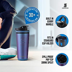 Ice Shaker Insulated Stainless Steel Shaker Bottle | 26oz, Wisteria | Cold for 30+ Hours | Insulated Cup with Twist-on Agitator | Odor-Free Shaker Cup for Protein Shakes, Water, Smoothies, Cocktails
