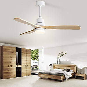Sofucor 52 Inch Ceiling Fan with Lights Modern Wood Ceiling Fan Remote Control Dimmable LED Light 3 Blades Reversible DC Motor for Farmhouse Bedroom Living Room Patio with Cover(burlywood)