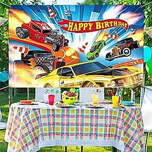 Hot Car Birthday Party Decorations Hot Race Car Birthday Party Backdrop Banner Background for Boys Birthday Supplies Racing Car Signs for Indoor Outdoor Birthday Party Decorations Supplies