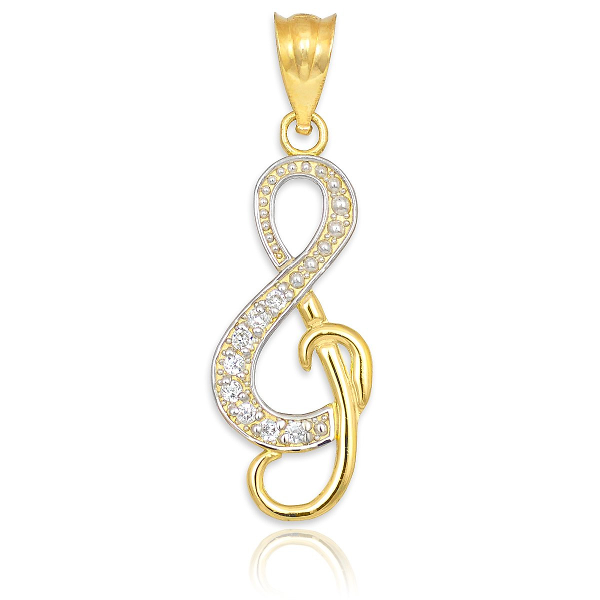 14k Gold Diamond Studded Treble Clef Charm Music Note Pendant (Yellow-gold)