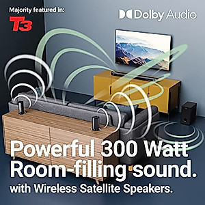 Majority Everest 5.1 Dolby Audio Surround Sound System with Sound Bar | Wireless Subwoofer I 300W Powerful Surround Sound | Home Theatre 3D Audio with Detachable Speakers | HDMI ARC, HDMI, Bluetooth