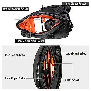 SUNMOP Anti-Theft Waterproof Crossbody Sling Bag for Men Women,Small One Shoulder Bag,Chest Bag Sling Backpack with USB Charger for Hiking Walking Travel Cycling,Black