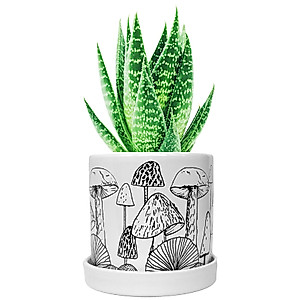 QGWJEKUI Mushroom Decor Planter Pot with Drainage Hole & Removable Draining Tray,Handmade Pots for Plants Flowers Indoor,Unique Ceramic Planter,Cute Succulent Pots,Aesthetic Modern Boho Gifts