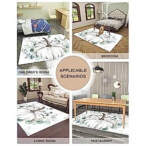 Green Eucalyptus Area Rug 5'x8',Outdoor Indoor Extra Large Carpet Runner for Girls Boys Bedroom,Living Room,Bathroom,Classroom,Office,Kitchen,Washable Area+Rug Autumn Thanksgiving Fall White Pumpkins