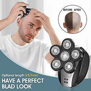 Bald Head Shaver for Men,Electric Razor for Men,5 in 1 Waterproof Wet/Dry Mens Grooming Kit,Electric Head Razor with Nose Trimmer,Brush,Massager