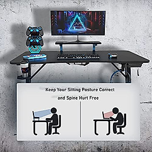 JOY worker RGB Gaming Desk 47 Inch with Led Lights, Music Sync Computer Gamer Desk, Carbon Fiber Surface PC Gaming Desk with Monitor Stand, Ergonomic Z Shaped Gaming Table with Plug Board Holder,Black