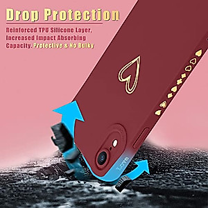 Teageo iPhone Xr Case 6.1" for Women & Girls, Luxury Love Heart, Soft Anti-Scratch Camera Protective, Silicone Shockproof Cover - Burgundy