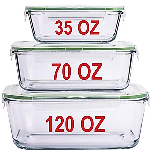 LARGE Glass Containers for Food Storage with Lids Container Baking Dish Set Glass Storage Containers with Locking Lid Set 3 120 OZ/70 OZ/35 OZ Large Glass Meal Storing Serving Food Leakproof Ovensafe