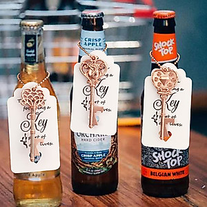 WODEGIFT 30pcs Key Bottle Openers,Wedding Favors,Gifts,Decorations or Souvenirs for guests Bulk,Bridal Shower Party Favors with Card Tag and Chains (Rose Gold)