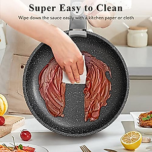 Bazova Pots and Pans Set with Detachable Handle, 6-Piece Nonstick Granite Cookware Set,Space Saving Non Stick Stone Kitchen Cookware Sets for All Stoves Includes Induction, Oven Safe, PFAS/PFOA Free