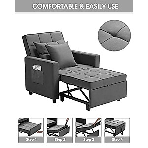 XSPRACER Convertible Chair Bed, Sleeper Chair Bed 3 in 1, Adjustable Recliner,Armchair, Sofa, Bed, Fleece, Dark Gray, Single One