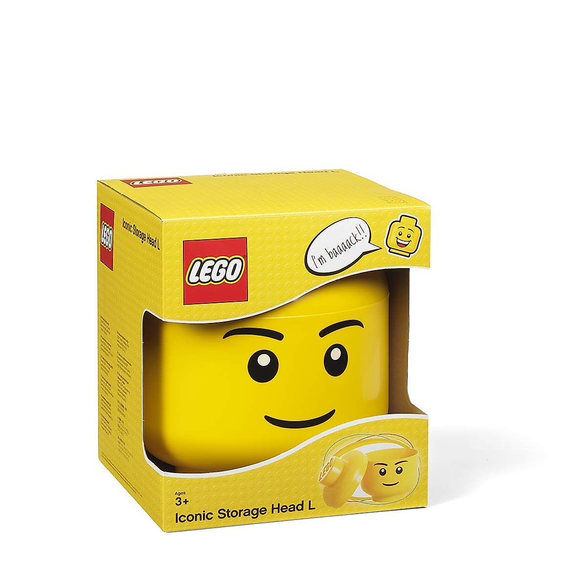 Room Copenhagen Lego Storage Head, Large, Boy, 9-1/2 x 9-1/2 x 10-3/4 Inches, Yellow (4032)