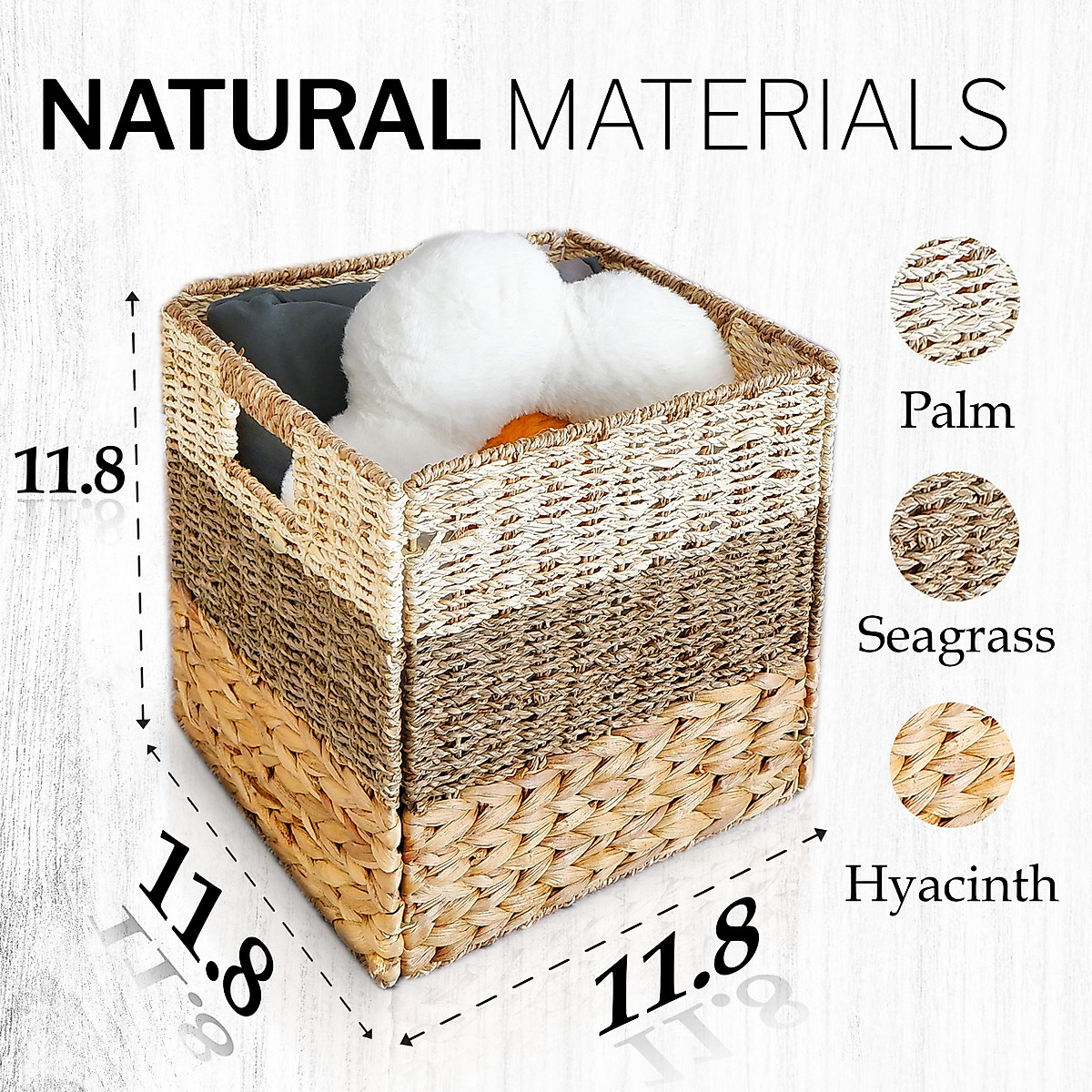 Chi An Home Set of 4 Wicker Cube Baskets + Pack 3 Lidded Hyacinth Basket