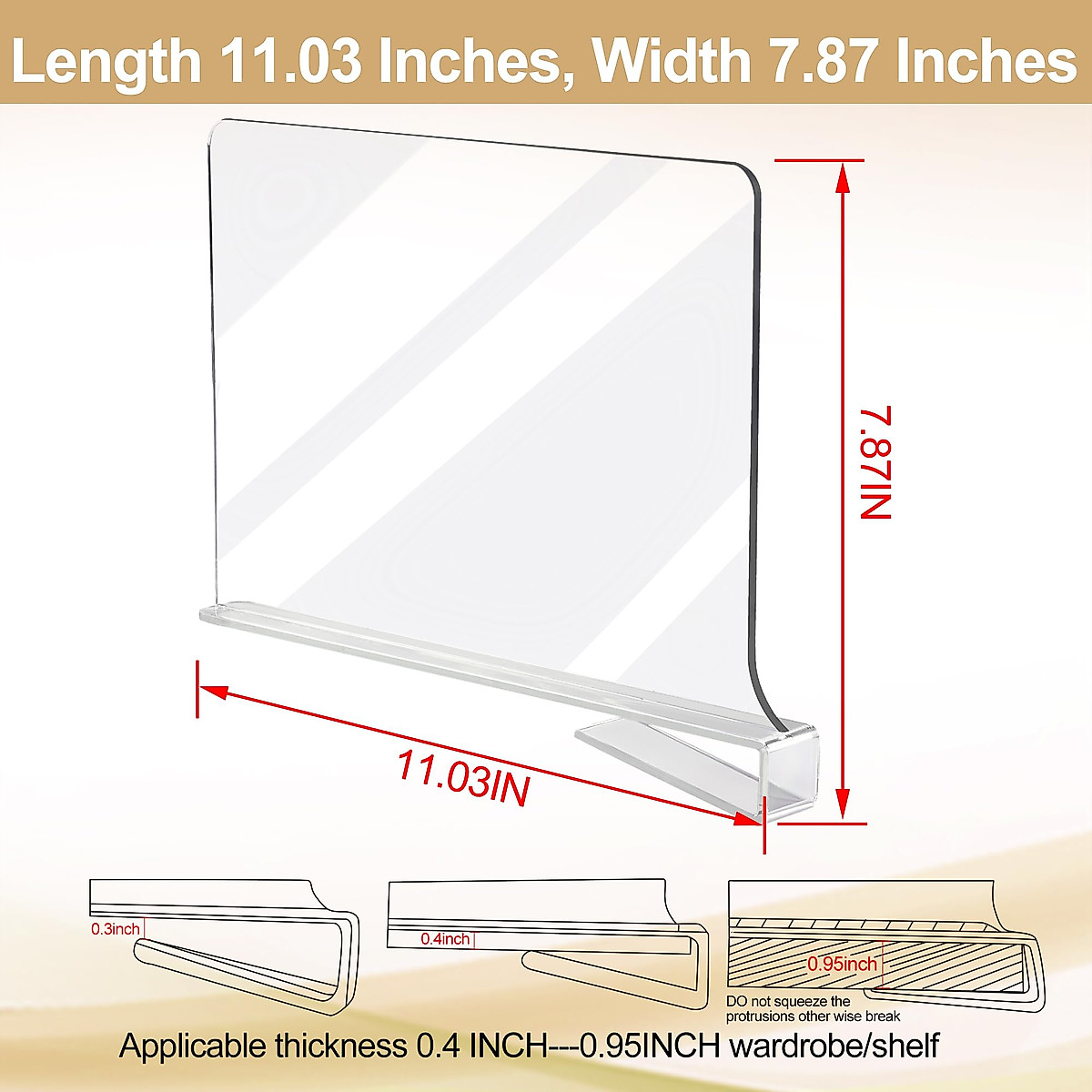 Acrylic Shelf Dividers for Closet Organization, Closet Shelf Organizer Closet Organizer for Bedroom, Closet Dividers for Shelves Clear Acrylic Shelf Dividers Clothing Divider Shelf (Clear,6 Pack)