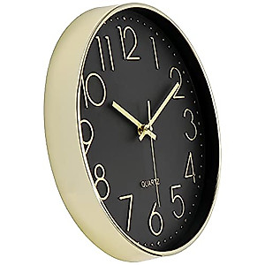 Foxtop 12 Inch Gold Wall Clock Silent Non-Ticking Battery Operated Round Wall Clock Modern Simple Style for Office School Living Room Home Kitchen Bedroom Decor