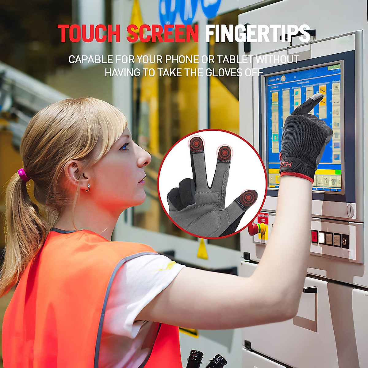 HANDLANDY Mens Work Gloves Touch Screen, Synthetic Leather Utility Gloves, Flexible Breathable Fit- Padded Knuckles & Palm (Large, Black)