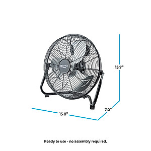 Comfort Zone CZHV12B 12-inch High-Velocity 3-Speed Floor Fan with 180-Degree Tilt, Black