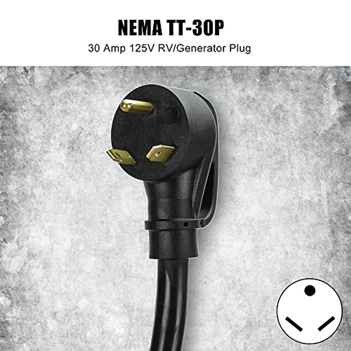 30 Amp RV Generator Transfer Switch Adapter Cord with Grip Handle, NEMA TT-30P to L14-30R Adapter Cord, 125/250V 3 Prong to 4 Prong Generator Plug Adapter, Generator to House Inlet Box, STW 10 AWG