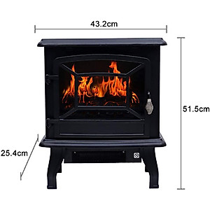 VOMKR Large Electric Stove Fires Freestanding, 1400W Electric Fireplace Heater with Wooden LED Light for Overheating Protection, Red (Color : Red)