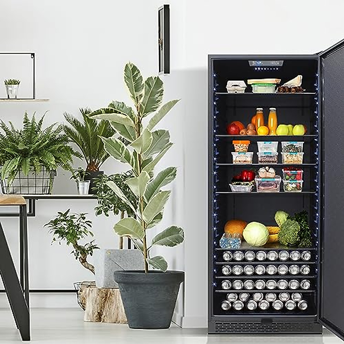 DUURA Elite DE210FRGWB Refrigerator Single Zone Freestanding Fridge for Pantry, Garage, House, Kitchen Use with Adjustable Glass Shelves and Blue LED Lighting, 29.5-Inch, Black