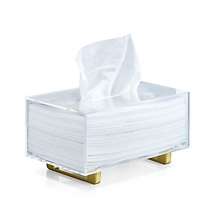 YoBa Thick Acrylic Tissue Box Holder Rectangular Clear Tissue Box Dispenser with Gold Plated Aluminum Legs for Bathroom, Kitchen, Bedroom, Office, Hotels and Restaurant