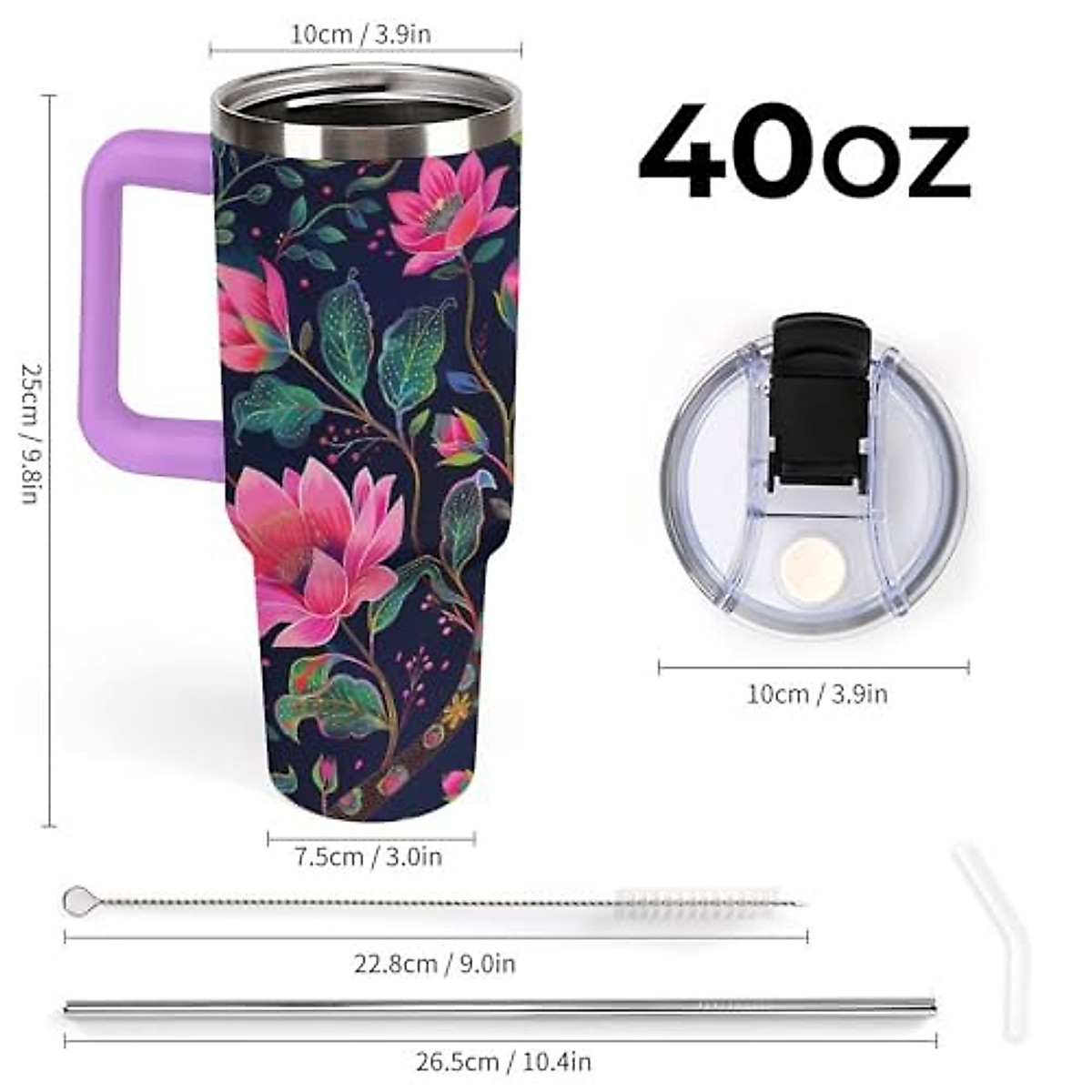 William Morris Insulated Tumbler with Lid And Straw Stainless Steel Travel Coffee Mug 40oz Violet-style