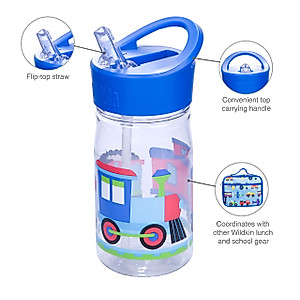 Wildkin Kids 16 oz Reusable Water Bottle for Boys and Girls, Features Straw Top and Carrying Handle, Ideal Size for School or Travel, Easy to Clean - Trains, Planes & Trucks