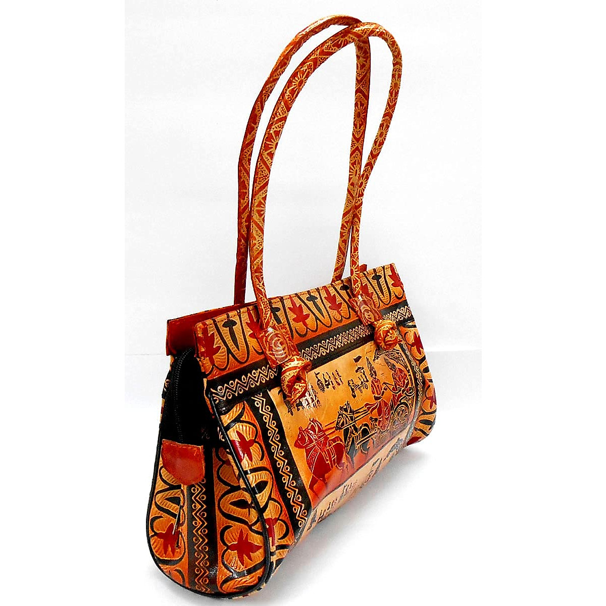 Crafts of India Krishna giving Gita Updesa to Arjuna Design Ethnic Hand Embossed Shantiniketan Leather Indian Shoulder Bag