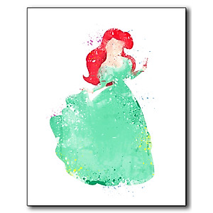 Princess Watercolor Prints - Set of 9 (8 inches x 10 inches) Photos - Rapunzel Ariel Aurora Elsa Anna Jasmine Cinderella Snow White Belle
