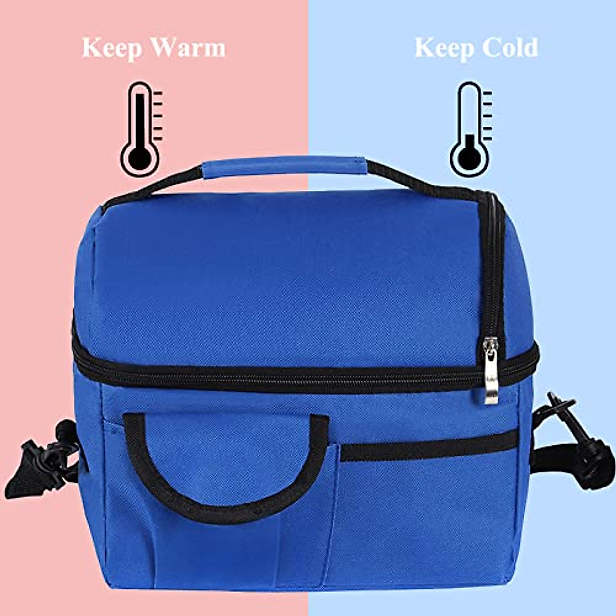 Vaupan Large Insulated Lunch Bag for Women and Men, Dual Compartment Reusable Lunch Box for Office Work Picnic, Leakproof Cooler Lunch Tote Bag with Adjustable Shoulder Strap for Adult (Blue)