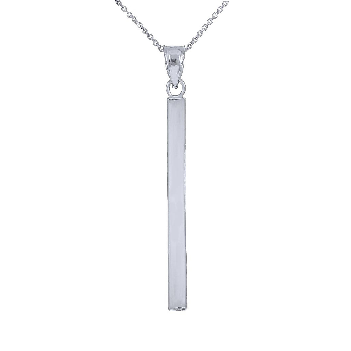 Sideways Crosses Dainty 10k White Gold Polished Vertical Bar Necklace for Women, 22"