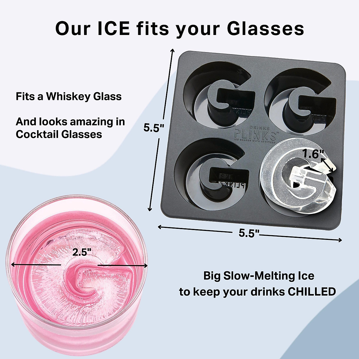 DRINKSPLINKS Silicone Ice Cube Mold Tray - Custom Letter G. Personalized Monogram Big Ice Cube Molds for Gin, Whiskey, Bourbon, Cocktails, Customized Gifts with Initials. Alphabet Mold for Every Name.