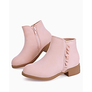 Coutgo Girls Ankle Boots Kids Ruffle Dress Booties Fashion Chunky Side Zip Casual Shoes