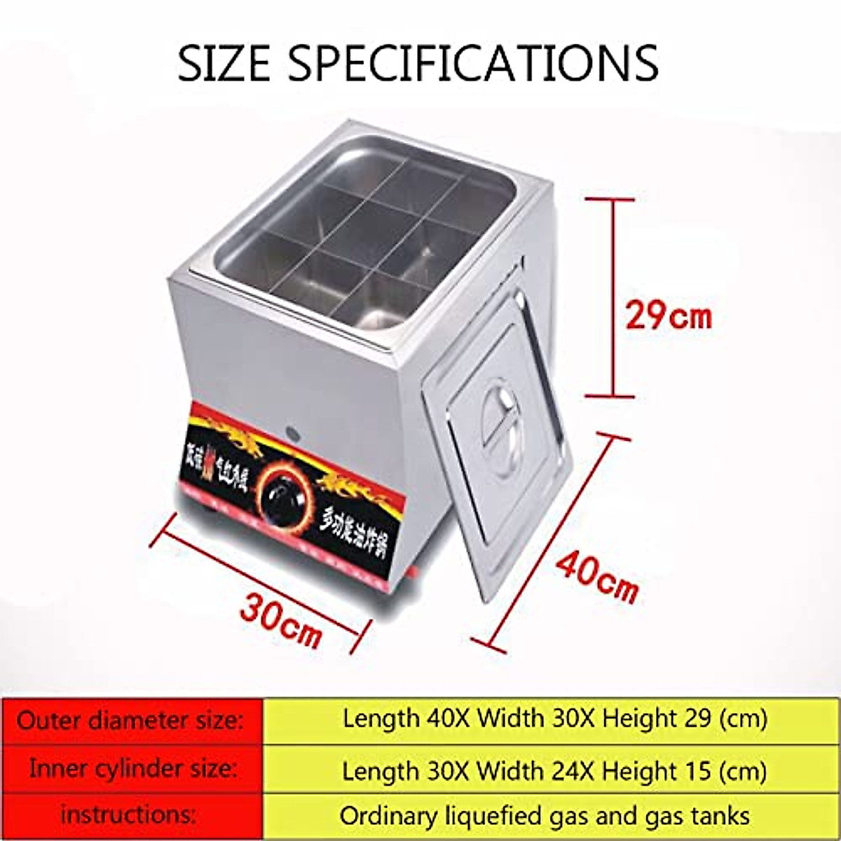 Commercial Gas Deep Fryer,10L Stainless Steel Large Capacity Fryers Restaurant Adjustable Firepower with Basket & Lid Air Fryer for Home and Commercial,C Set