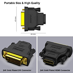 BENFEI DVI to HDMI, Bidirectional DVI (DVI-D) to HDMI Male to Female Adapter with Gold-Plated Cord 2 Pack