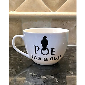 Poe me a glass. Poe me a cup. Edgar Allan Poe inspired wine glass or coffee mug. Raven mug. Raven glass. Great gift for book lovers! Halloween mug. Halloween wine glass. (Wine glass)