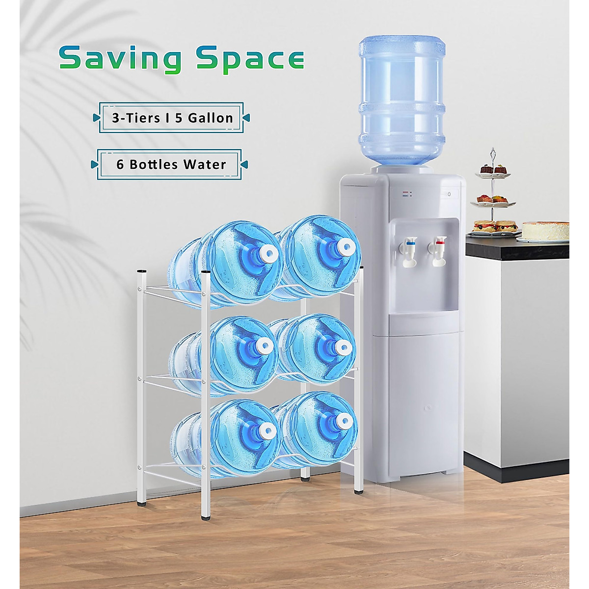 ZOTO 5 Gallon Water Jug Stand Water Bottle Holder, 3 Tiers Water Jug Holder Storage Rack for 6 Bottles, Heavy Duty Detachable Steel for Home and Office(Silver)
