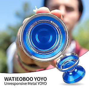WATIEOBOO Bi-Metal Yoyo with 4 Stainless Steel Rings, Professional Unresponsive Yoyo for Adults Advanced Players, Incredible Drive Performance and Idling Capability (6Black Blue)