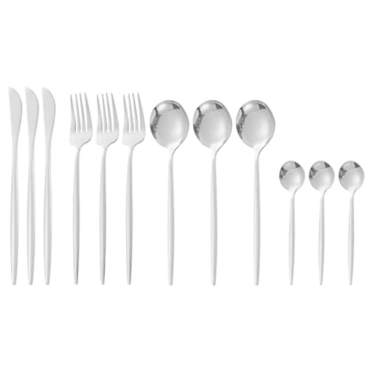 410 Stainless Steel 12 Pieces Shiny Restaurant Tableware Cutlery Set Serving Utensils Set (Silver)